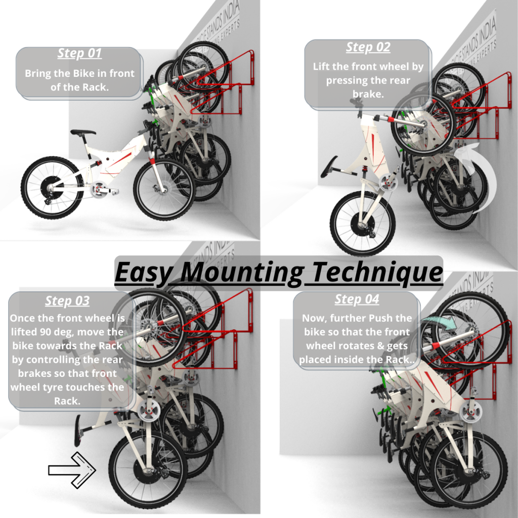 Wall Mount Bike Rack - Pack of 02 - Cycle Stands India