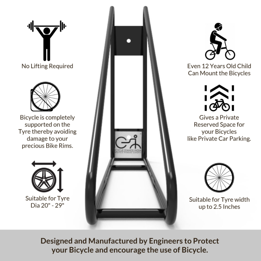 Wall Mount Bike Rack - Pack of 02 - Cycle Stands India